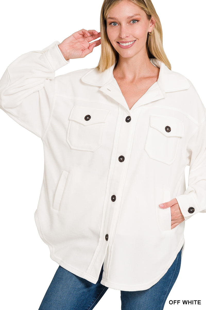 All About the Fleece Button-Down Shacket in Off White – Poppy and Seed