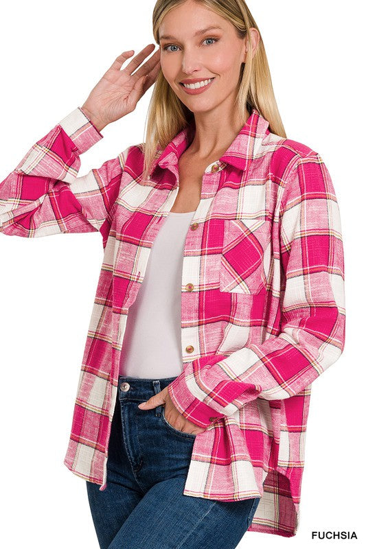 Campfire Cutie Plaid Shacket in Fuchsia – Poppy and Seed
