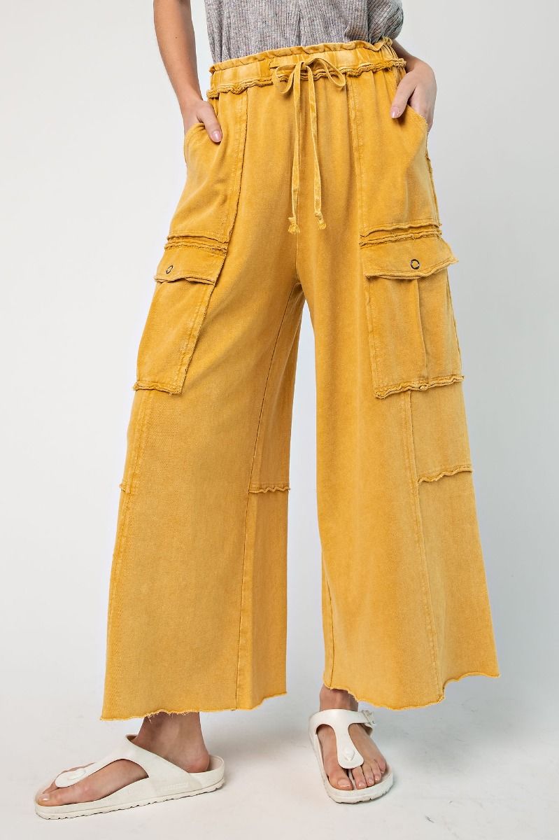 Netflix and Chill Mineral Washed Wide Leg Cargo Pants in Camel – Poppy ...